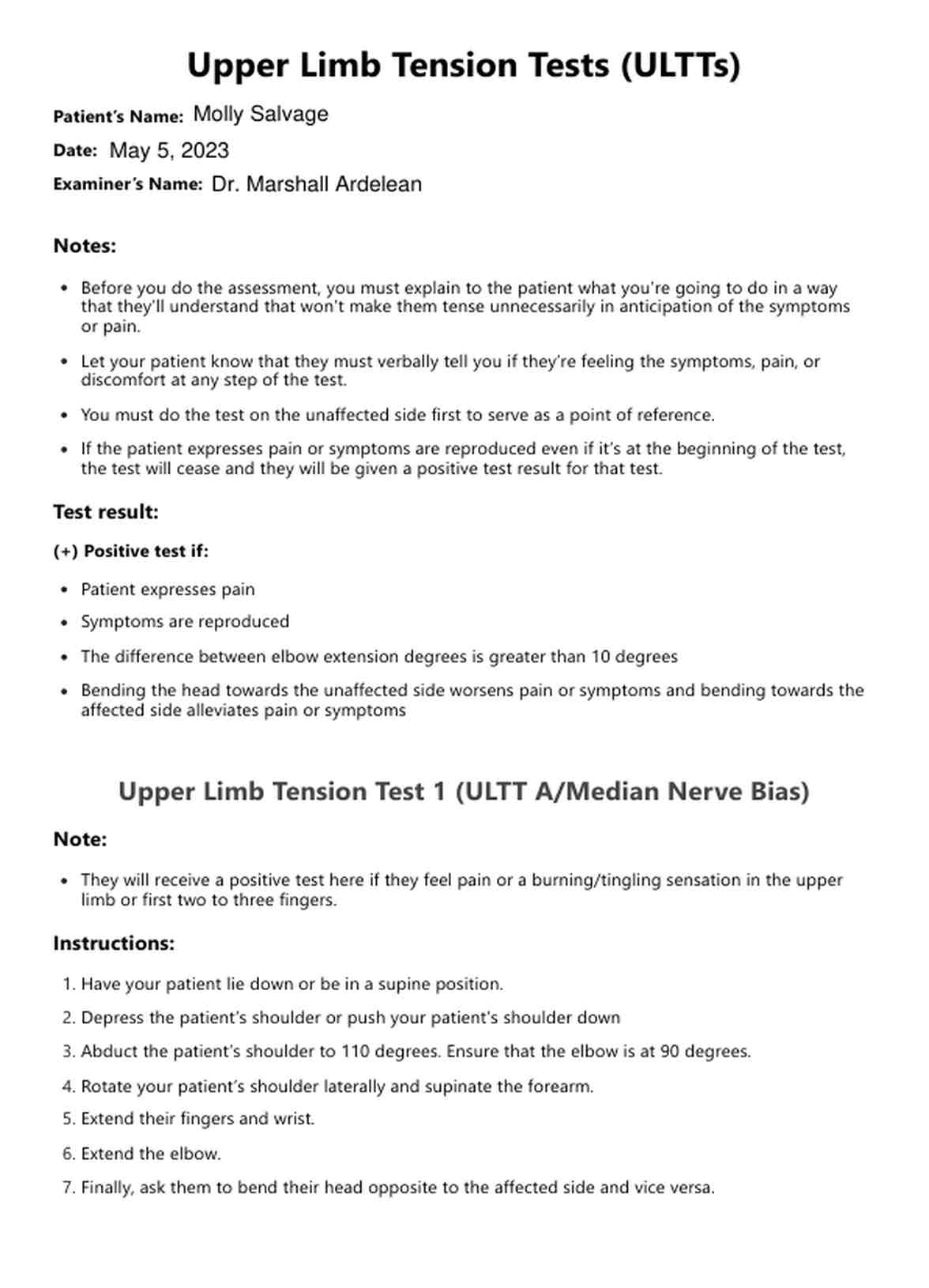 Upper Limb Tension Test (ULTTs) & Example | Free PDF Download