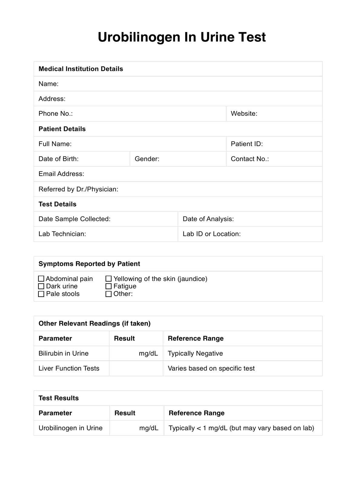 Urobilinogen In Urine Test & Example | Free PDF Download