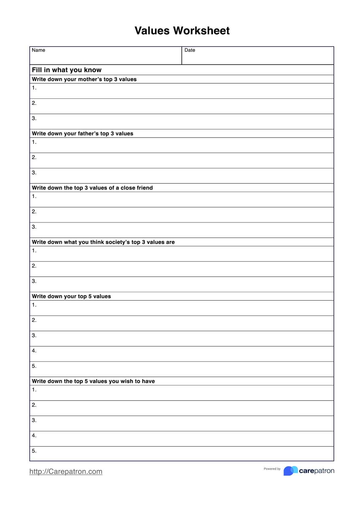 Worksheets On Values