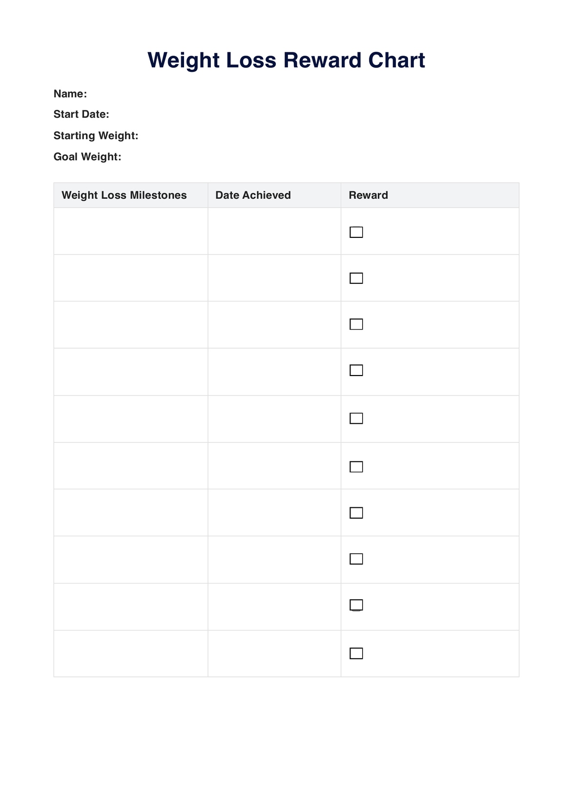 Weight Loss Measurement Chart Template & Example | Free PDF Download