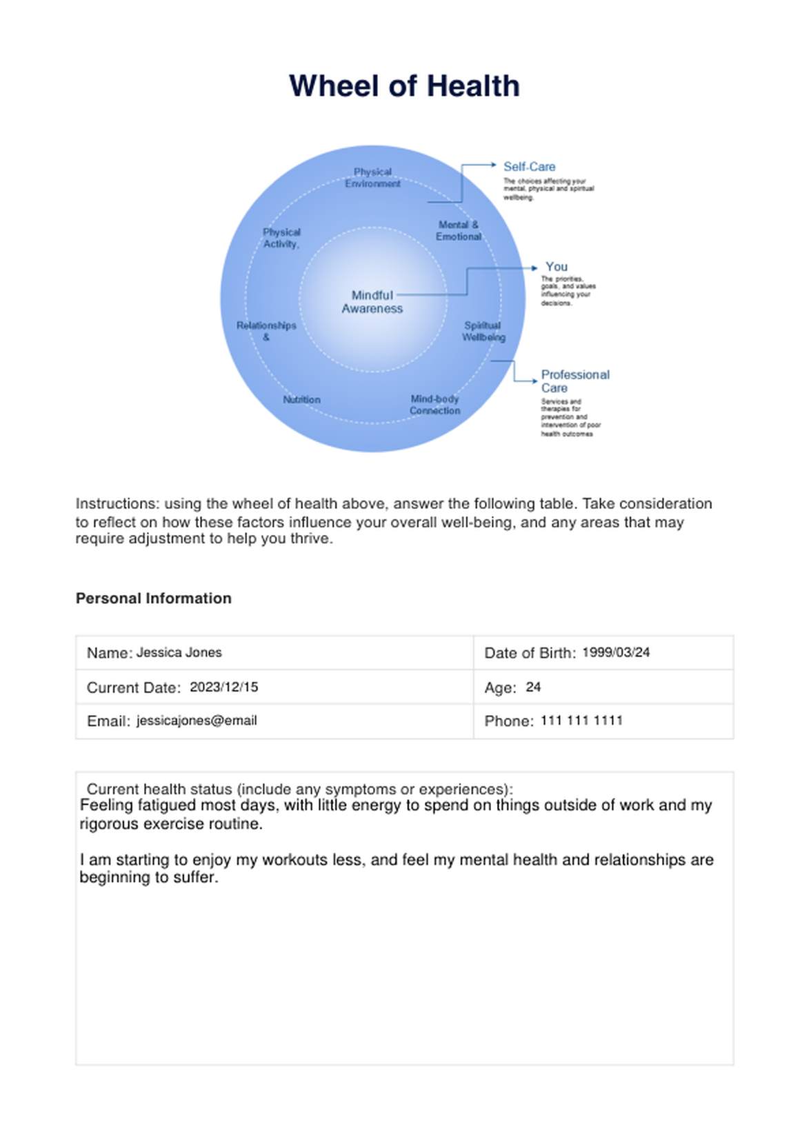 Wheel Of Health Template & Example | Free PDF Download