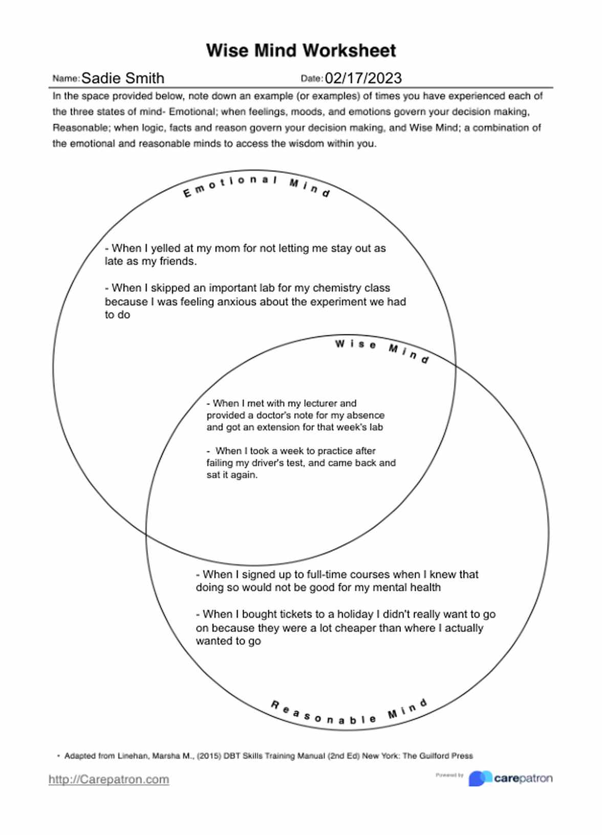 Dbt Wise Mind Worksheet Wise Mind Worksheet | PsychPoint